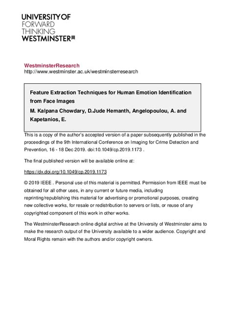 Pdf Feature Extraction Techniques For Human Emotion Identification