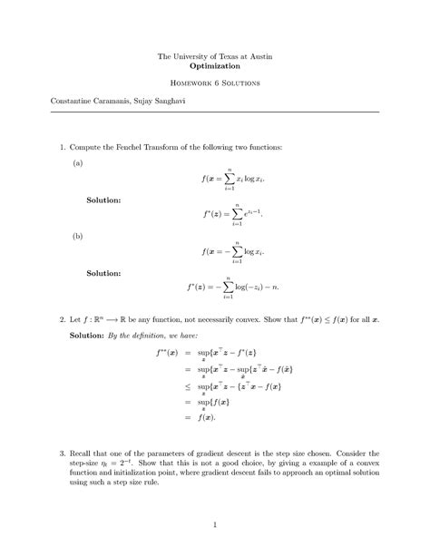 Hw Sol Hw Solution The University Of Texas At Austin Optimization Homework Solutions