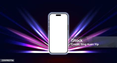 스마트 폰 모바일 화면 컬러 라인 레이 배경에 모형 기술 모바일 디스플레이 조명 효과 벡터 일러스트 레이 션 0명에 대한 스톡 벡터 아트 및 기타 이미지 Istock