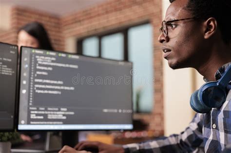 system engineer typing machine learning server code stock image image