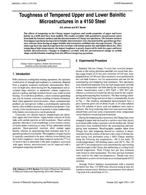 Toughness Of Tempered Upper And Lower Bainitic Microstructure In 4150 Steel Pdf