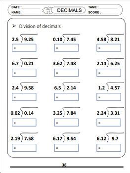 Adding Subtracting Multiplying Dividing Decimals Worksheets Activities