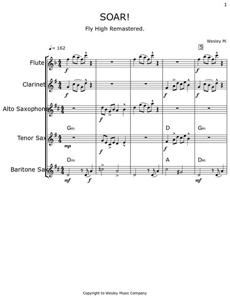 Soar Sheet Music For Flute Clarinet Alto Saxophone Tenor Saxophone Baritone Saxophone