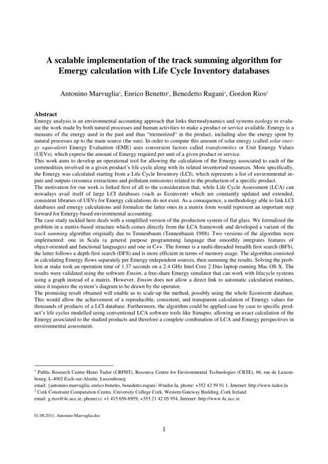 Pdf A Scalable Implementation Of The Backtracking Algorithm For Emergy Calculation With Life