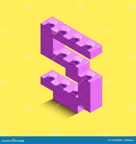 3d Isometric Pink Number Five From Lego Brick On Yellow Background 3d Number From Lego Bricks