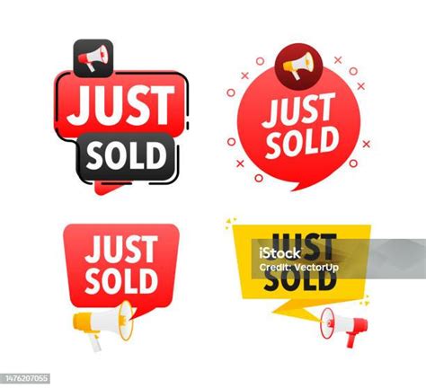 텍스트가 있는 확성기 레이블 설정 방금 판매되었습니다 방금 판매 발표 배너 가격에 대한 스톡 벡터 아트 및 기타 이미지 가격