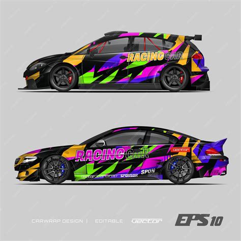 차량 랩 레이싱 카 랠리 등을위한 추상 자동차 랩 디자인 현대 레이싱 배경 디자인 프리미엄 벡터