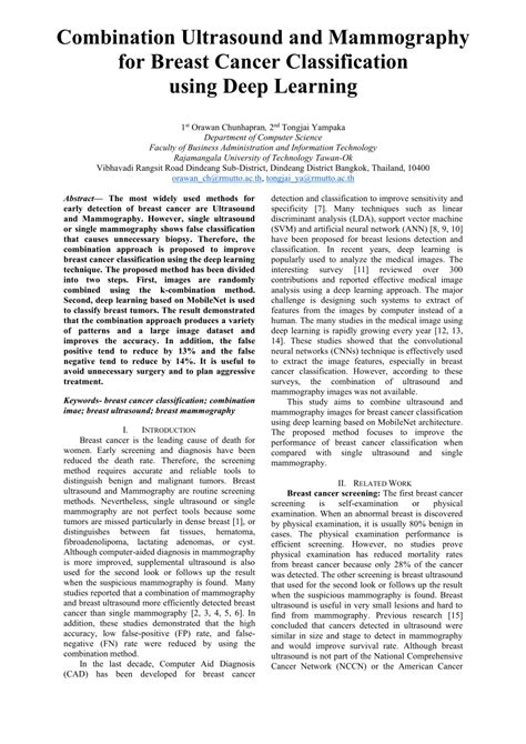 Pdf Combination Ultrasound And Mammography For Breast Cancer Classification Using Deep Learning