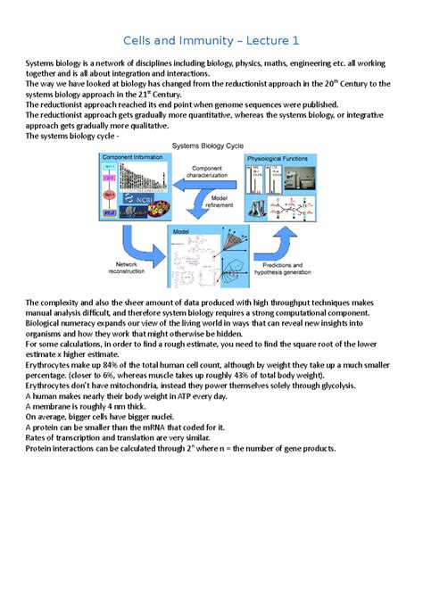 Cells And Immunity Lecture 1 Cells And Immunity Lecture 1 Systems Biology Is A Network Of