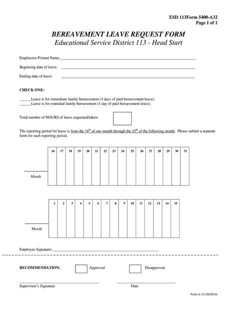 Fillable Online Bereavement Leave Request Form Educational Service
