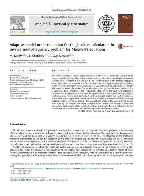 Pdf Adaptive Model Order Reduction For The Jacobian Calculation In