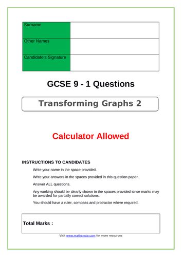 Transforming Graphs For Gcse 9 1 Teaching Resources