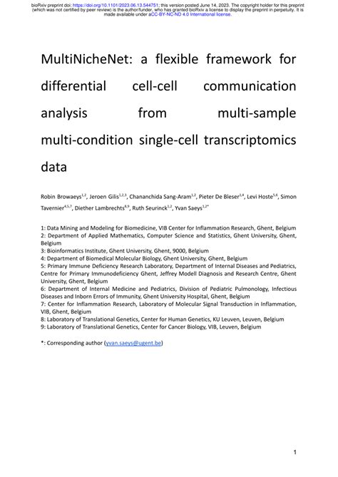 Pdf Multinichenet A Flexible Framework For Differential Cell Cell Communication Analysis From