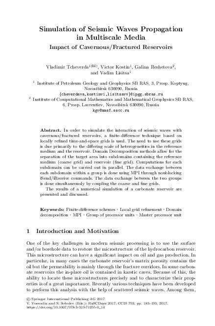 Pdf Simulation Of Seismic Waves Propagation In Multiscale Media