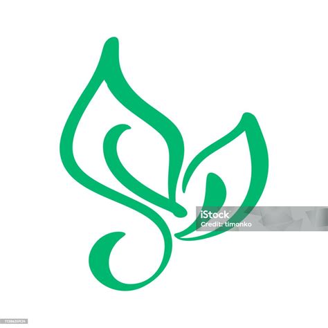 녹차의 녹색 잎의 로고 생태 자연 요소 벡터 아이콘 글루텐 에코 비 건 바이오 서 예 손으로 그린 그림 0명에 대한 스톡 벡터