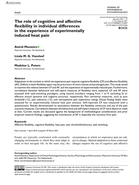 Pdf The Role Of Cognitive And Affective Flexibility In Individual Differences In The