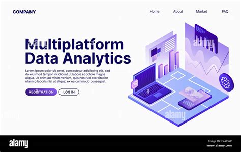 Multiplatform Data Analytics Data Analyse Landing Page Template Vector Illustration Stock