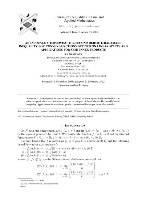 Pdf An Inequality Improving The First Hermite Hadamard Inequality For Convex Functions Defined