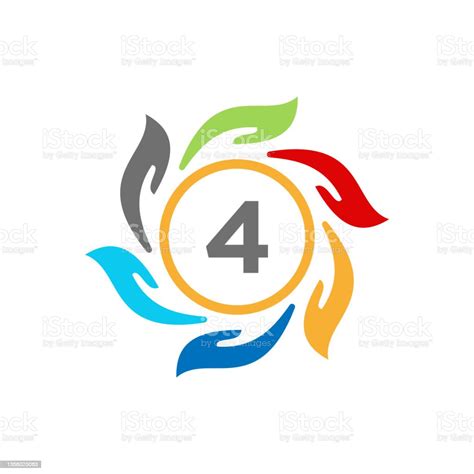 건강 관리 약국 편지 에 의료 로고 디자인 4 자선 손 손 관리 4 글자 벡터 템플릿재단 로고 타입 Charitable Foundation에 대한 스톡 벡터 아트 및 기타