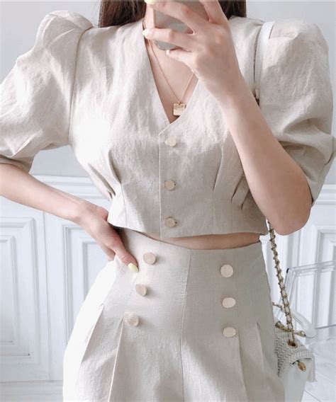 여름까지🌹하객룩 버튼 린넨 투피스 뒷밴딩 퍼프 반소매 에이블리