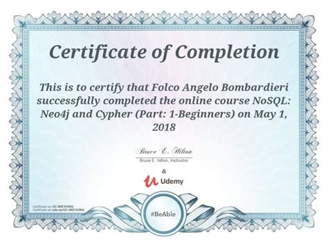 Certificate Of Completion Nosql Neo4j And Cypher Part 1 Pdf