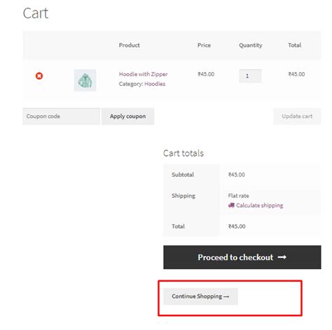 Add Continue Shopping Button In Cart