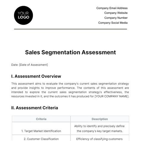 Free Sales Segmentation Assessment Template To Edit Online