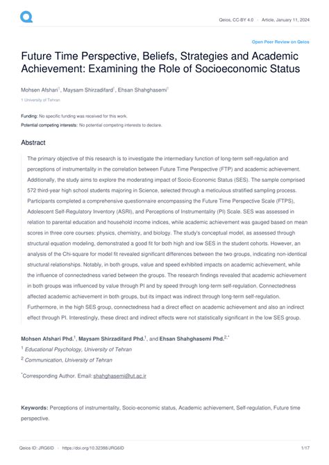 Pdf Future Time Perspective Beliefs Strategies And Academic