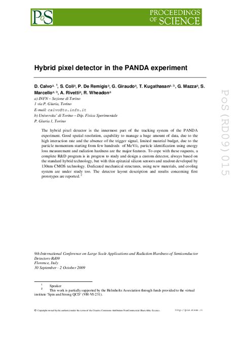 Pdf Hybrid Pixel Detector In The Panda Experiment Giovanni Mazza