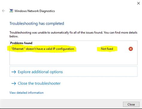 fix ethernet doesn t have a valid ip configuration error in windows