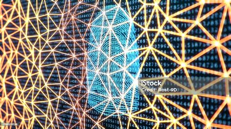 3d 일러스트레이션 지문 스캔은 생체 인식 식별을 통해 보안 액세스를 제공 합니다 개념 지문 보호 이진 코드와 손가락 인쇄 디지털 보안 개념 감지기에 대한 스톡 사진 및