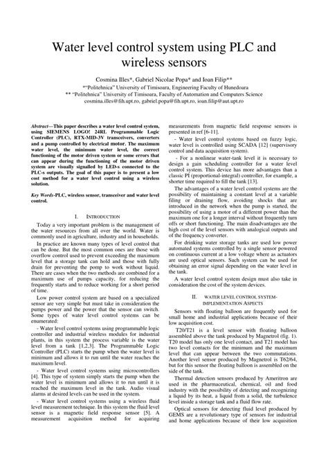 Pdf Water Level Control System Using Plc And Wireless Sensors