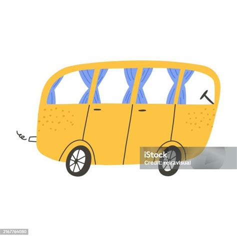 귀여운 손으로 그린 캠핑카 밴 만화 평면 벡터 일러스트 레이 션은 흰색 배경에 고립되어 있습니다 0명에 대한 스톡 벡터 아트 및 기타 이미지 Istock