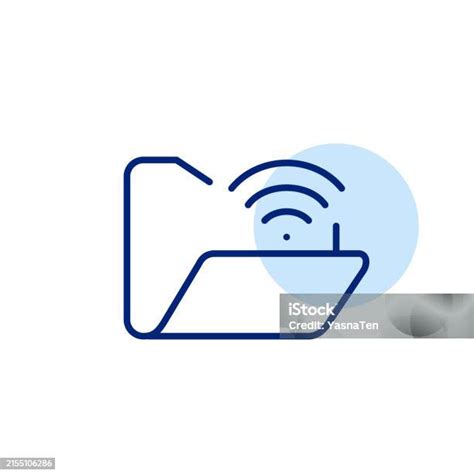 파일 폴더와 Wifi를 엽니다 무선 파일 공유 디지털 저장소에 대한 원격 액세스 클라우드 동기화 벡터 아이콘 0명에 대한 스톡 벡터 아트 및 기타 이미지 Istock