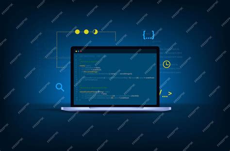 컴퓨터 프로그래밍이나 소프트웨어 또는 게임 개발의 개념 코딩 기호 및 프로그래밍 창을 사용한 3d 벡터 그림 정보 기술 및