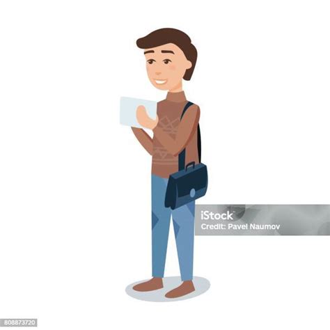 갈색 스웨터 서 만화 캐릭터 벡터 일러스트 레이 션에에서 웃는 남자 학생 독일에 대한 스톡 벡터 아트 및 기타 이미지 독일 명랑한 미소 Istock