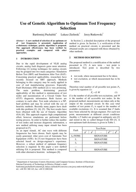 Pdf Use Of Genetic Algorithm To Optimum Test Frequency Selection