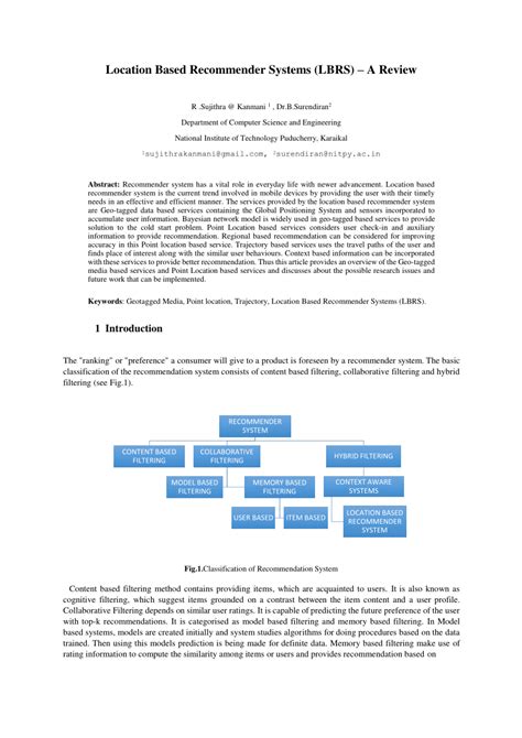 Pdf Location Based Recommender Systems Lbrs A Review