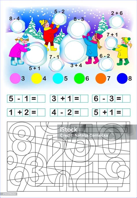 숫자가 있는 어린이를 위한 교육 페이지입니다 벡터 이미지입니다 숫자를 찾아 칠하십시오 가리키기에 대한 스톡 벡터 아트 및 기타 이미지 가리키기 건강한 생활방식 겨울