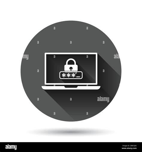 Laptop With Password Icon In Flat Style Computer Access Vector Illustration On Black Round