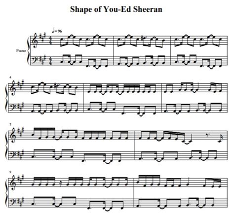 Ed Sheeran Shape Of You钢琴伴奏谱