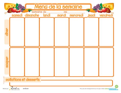 Menus De La Semaine à Imprimer Plannings Vierges Pdf