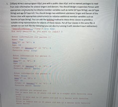 Solved Write A Java Program A2p1java With A Public Class