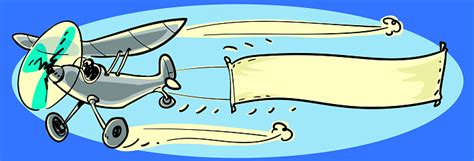 사용자 정의에 대 한 빈 배너를 들고 단일 프로 펠 러 비행기 축 하 발표 광고 등 무료 손으로 그린 만화 스타일 벡터 일러스트 레이 션 공란에 대한 스톡 벡터 아트 및