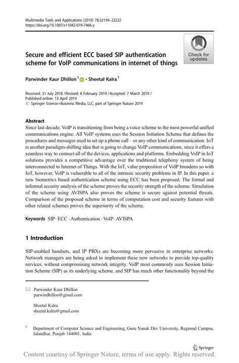 Secure And Efficient Ecc Based Sip Authentication Scheme For Voip Communications In Internet Of