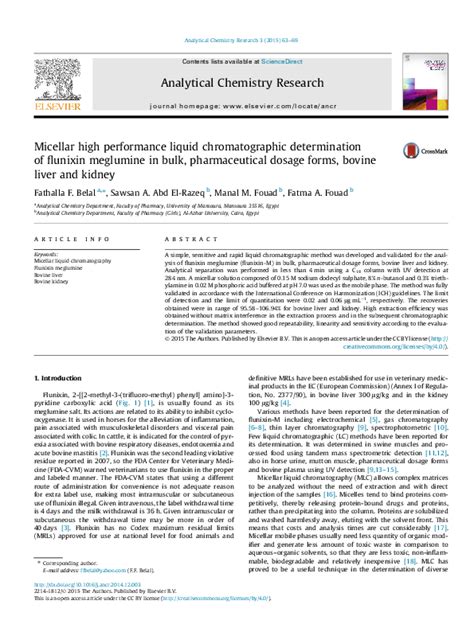 Pdf Micellar High Performance Liquid Chromatographic Determination Of Flunixin Meglumine In