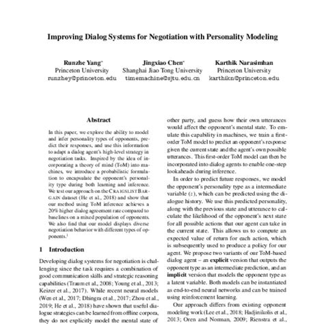 Improving Dialog Systems For Negotiation With Personality Modeling