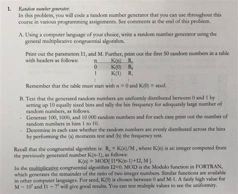 1 Random Number Generator In This Problem You Will