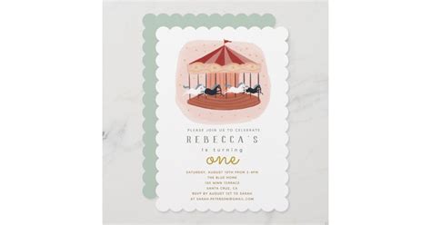 Watercolor Carousel First Birthday Invitation Zazzle