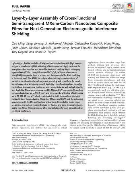 PDF Layer By Layer Assembly Of Cross Functional Semi Transparent MXene Carbon Nanotubes